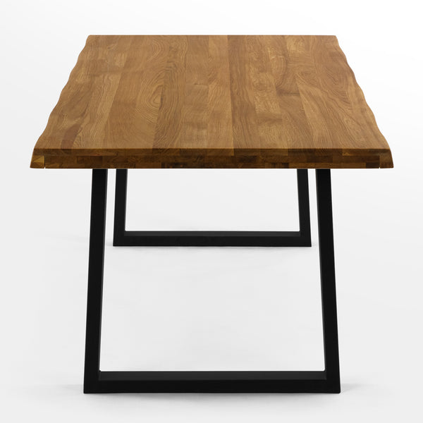 Mesa de Comedor de Madera Maciza de Roble Ondulada, color Ambar y Pata