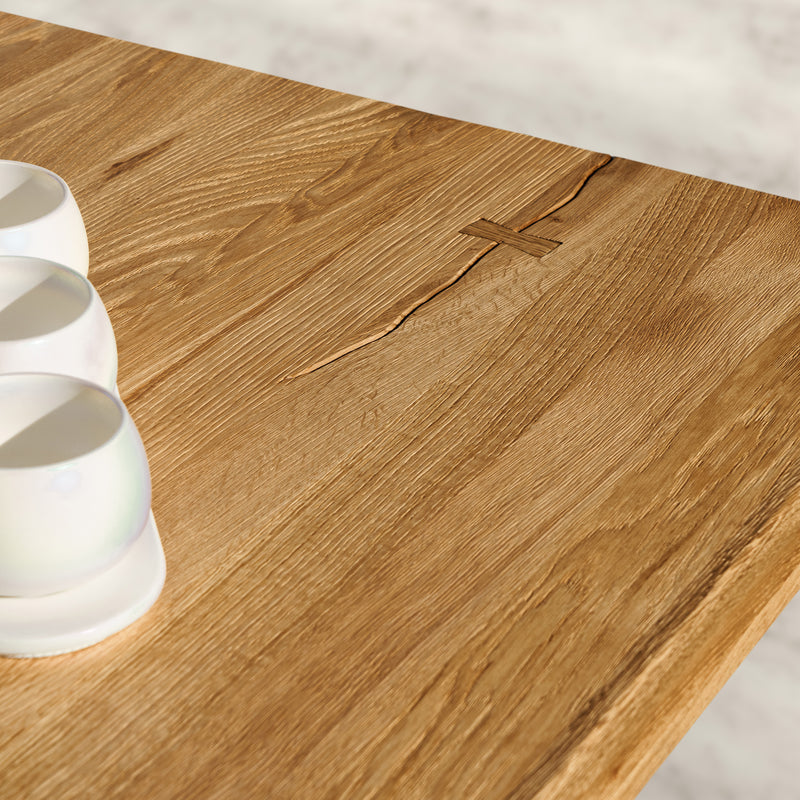 Mesa de Comedor Rustica de Madera Maciza de Roble Dorado Ondulada y Pa