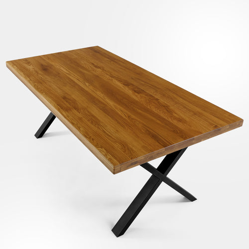 Mesa de Comedor de Madera Maciza de Roble Rectangular, color Ambar y P